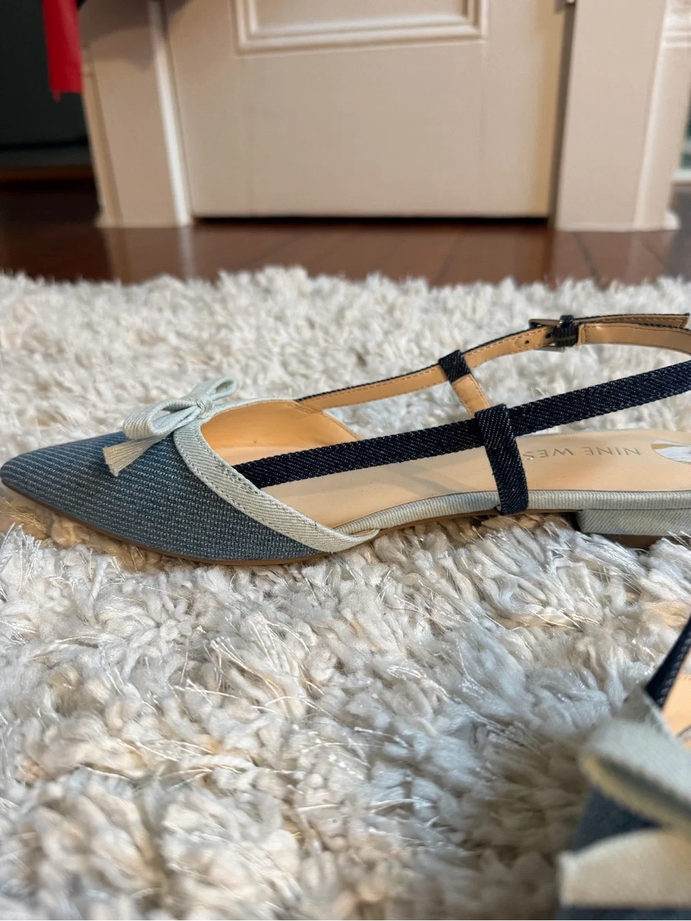 Nine West | Shoes | Nine West Blue Pointed Slingback Flats With Cream ...